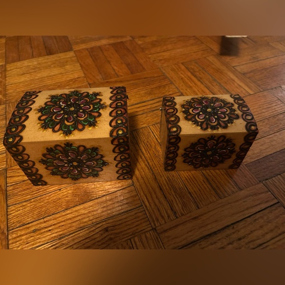 Accents | Handmade From Brazil Decorative Tan Wooden Boxes With Floral ...